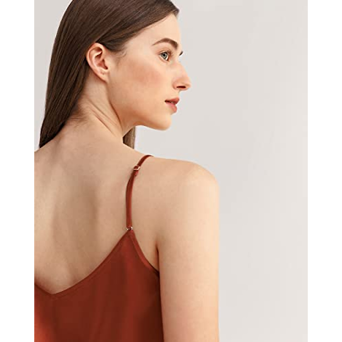 LilySilk Women's Silk Camisole 100 Mulberry 22MM V Neck Front and Back Basic Soft Tank Tops for Ladies,Red Clay XL