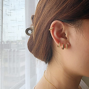 4 Pairs 14k Gold Hoop Earrings Set Twisted Glossy Zirconia Small Huggie Earrings For Multiple Piercing Cuff Cartilage Jewelry For Women