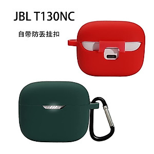 2 Pack Soft Silicone Protective Case Cover Compatible with JBL Tune 130NC TWS True Wireless Headphones, Protective Skin Sleeve with Key Chain (Light Blue+Light Green)