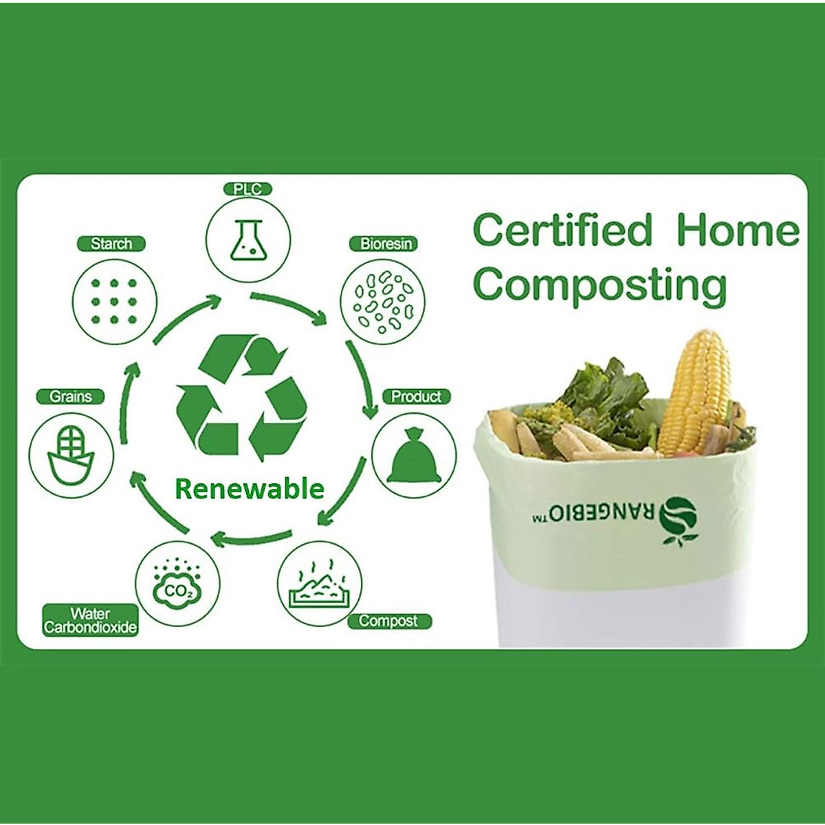 OrangeBio 3 Gallon Compostable Trash Bags, 100 Count, Food Grade, Plant-based, Biodegradable, Leak-proof, Tear-resistant, Dishwasher Safe
