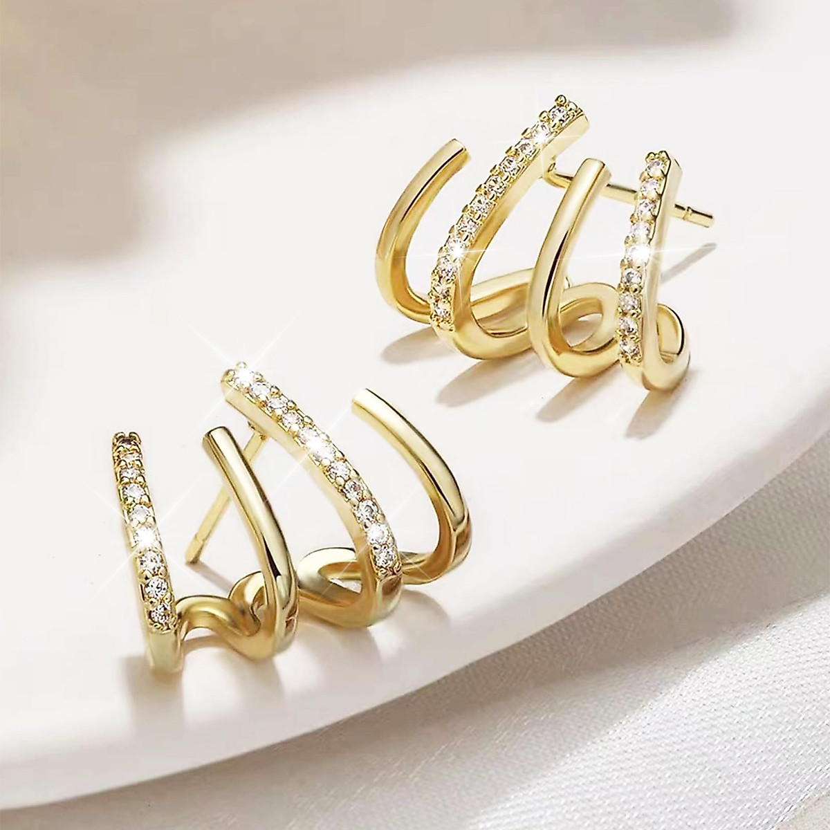 Gold Needle Stud Earrings for Women Stud Ear Cuffs Non Pierced Ear Cartilage Earrings Rhinestone Minimalist Twist Earrings for Girls, Rhinestone, other