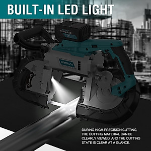 ONEMANA 5 inch Cordless BandSaw，20V Cutting Capacity Brushless Metal Band Saw,Not Hot Sparks, Portable BandSaw for Deep Cut with 6 Speeds Adjustable（ Battery Included）