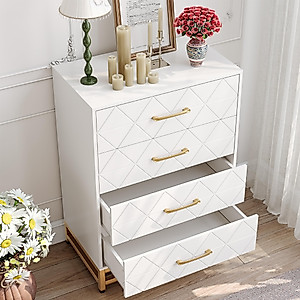 Patikuin 4 Drawer Dresser Dresser for Bedroom Wooden, Chest of Drawers White Dresser with Metal Handle, White Dresser for Bedroom,Living Room,Hallway and Entryway