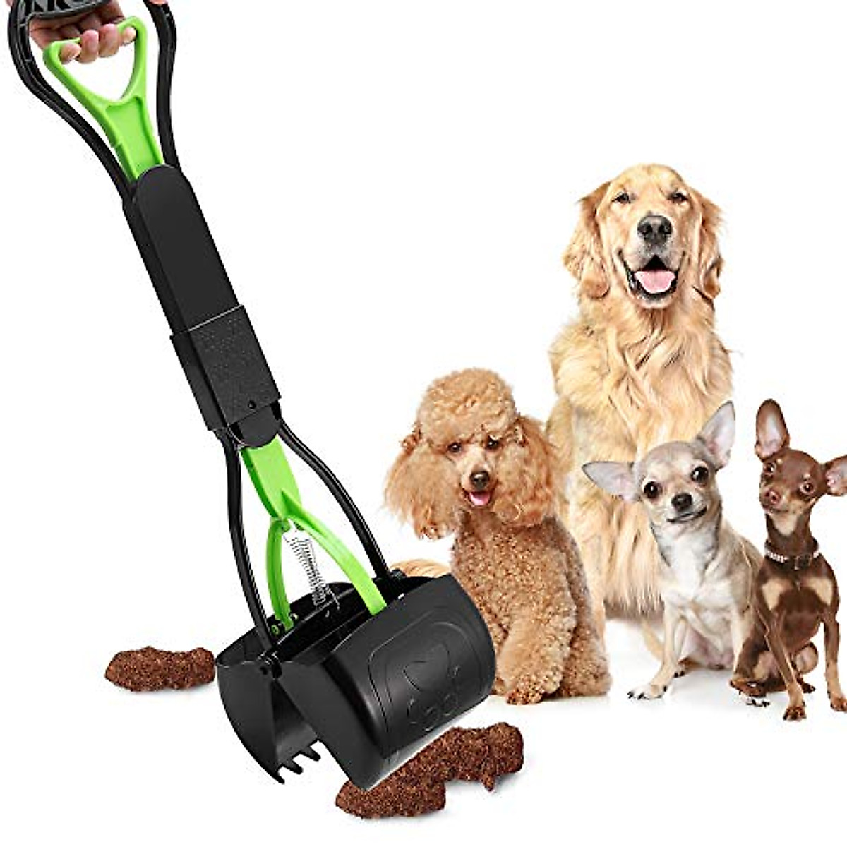 PPOGOO Non-Breakable Pet Pooper Scooper for Dogs and Cats with Long Handle High Strength Material and Durable Spring for Easy Grass and Gravel Pick Up