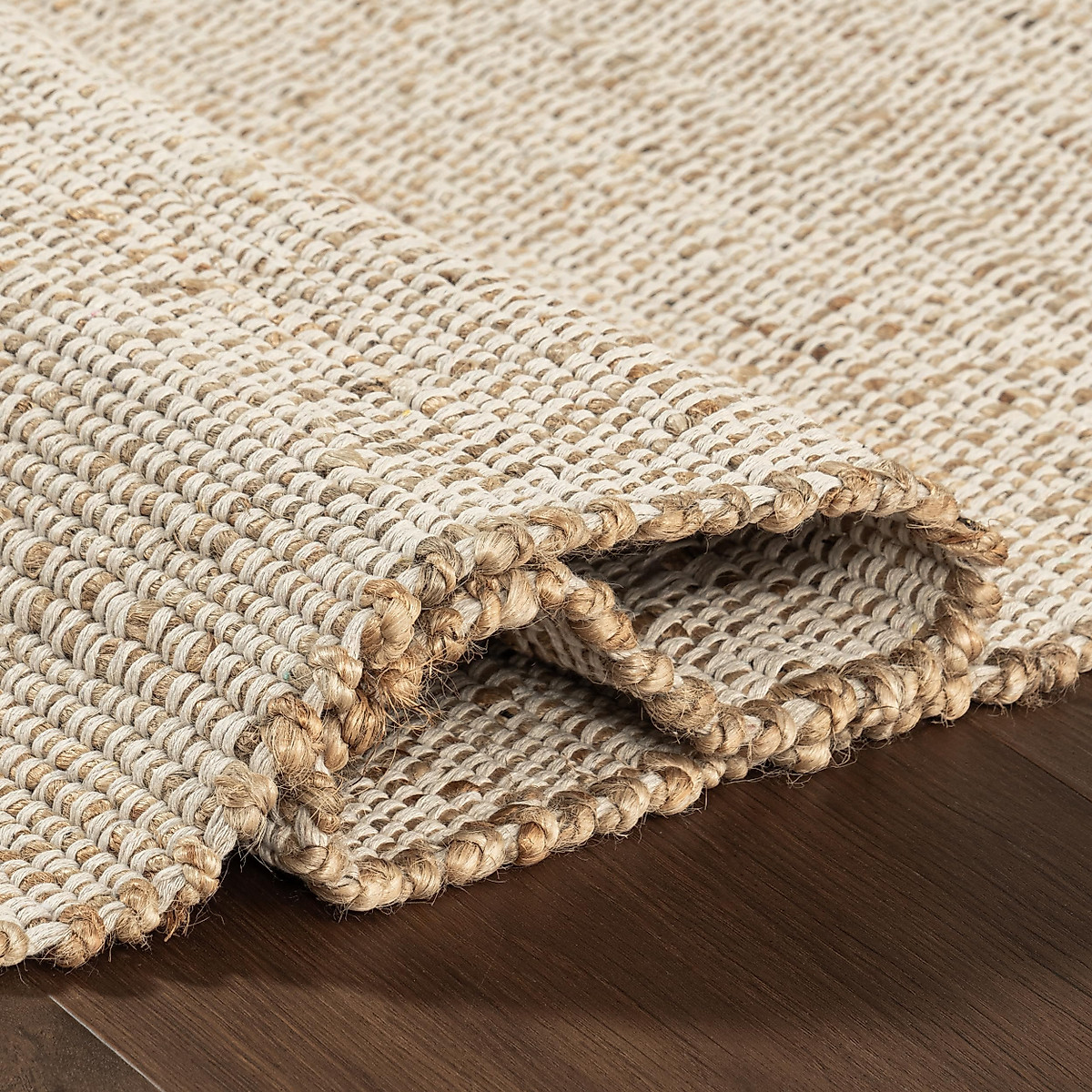 nuLOOM 4x6 Elfriede Jute & Cotton Hand Woven Area Rug, Natural, Solid Rustic Farmhouse Style, Weaved Design, Natural Fiber, For Bedroom, Living Room, Dining Room, Hallway, Office, Entryway