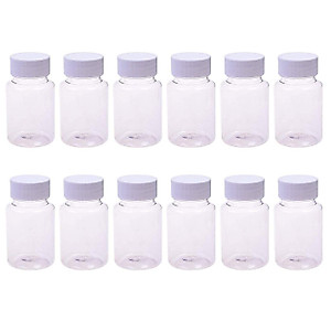 12PCS Clear Empty Portable Thicken Plastic Bottles Case with White Screw Cap Holder Storage Container for Liquid Solid Powder (50ml)