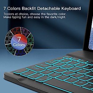JUQITECH Backlit Keyboard Case for Samsung-Galaxy-Tab A8 10.5 2022 Smart Soft Case with Bluetooth Keyboard for Galaxy Tab A8 10.5" SM-X200/X205/X207 Detachable Wireless Keyboard Tablet Cover, Black