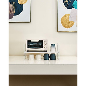 Nxconsu Cabinet Shelf Expandable Height Adjustable Organizer Riser for Kitchen Cabinet Pantry Cupboard Under Sink Countertop Organization Storage Space Saver Stackable Heavy Duty Metal White