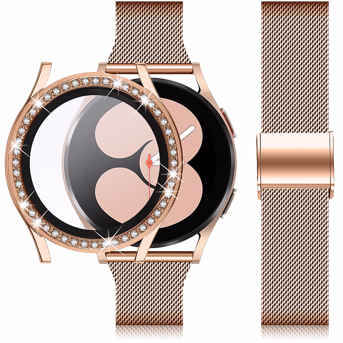 JOYOZY Bands Compatible with Samsung Galaxy Watch 4 40mm with Screen Protector Case,20mm Quick Release Watch Band Stainless Steel Strap & Diamond Bezel Case Cover for Galaxy Watch 4