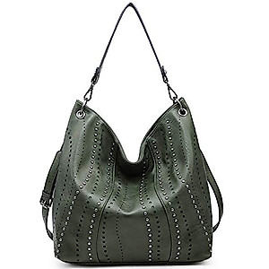VONMAY Purses for Women Vegan Leather Handbags Large Ladies Studs Hobo Bags Tote Purse Bucket Shoulder Bag (Army green)