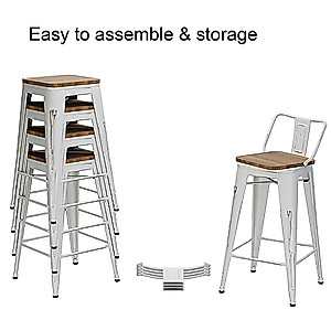 Andeworld 24 Inch Swivel Bar Stools Set of 4 Counter Height Stools Industrial Metal Barstools (24 inch, Distressed White)