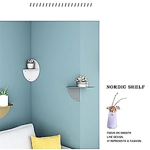 QUYONG Craft Floating Corner Shelf, European Background Metal Wall Solid Iron Decoration ​Wall Hanging Storage Rack for Home Office Restaurant,Gray,B