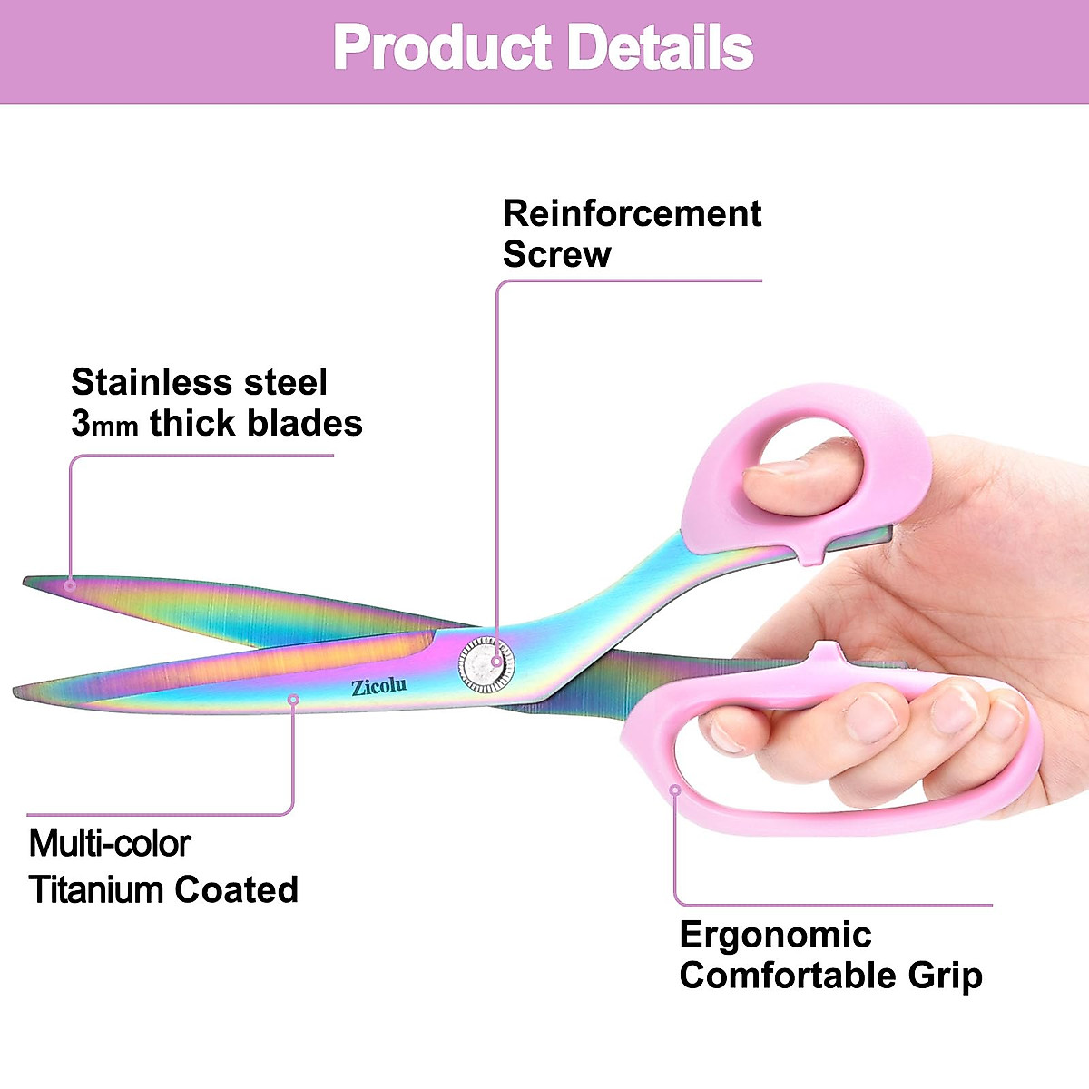 Fabric Scissors, 9" Titanium Coating Sewing Scissors, All Purpose Sharp Heavy Duty Fabric Scissors for Cutting Clothes Leather Classic Stainless Steel Professional Fabric Shears for Tailor Home, Pink