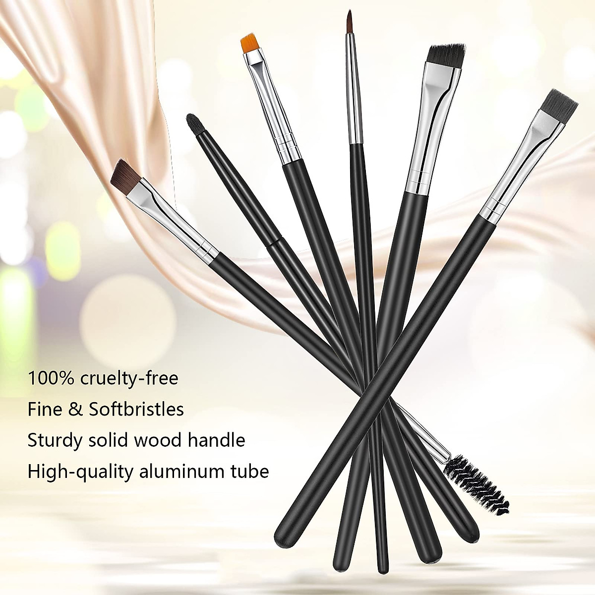 Zopeal 6 Pieces Eyebrow Brush Set Makeup Brush Set Flat Eyeliner Brush Thin Angled Brush and Comb Firm Brow Brush Eye Shadow Brush Point Black Duo Spoolie Brushes for Eye Makeup