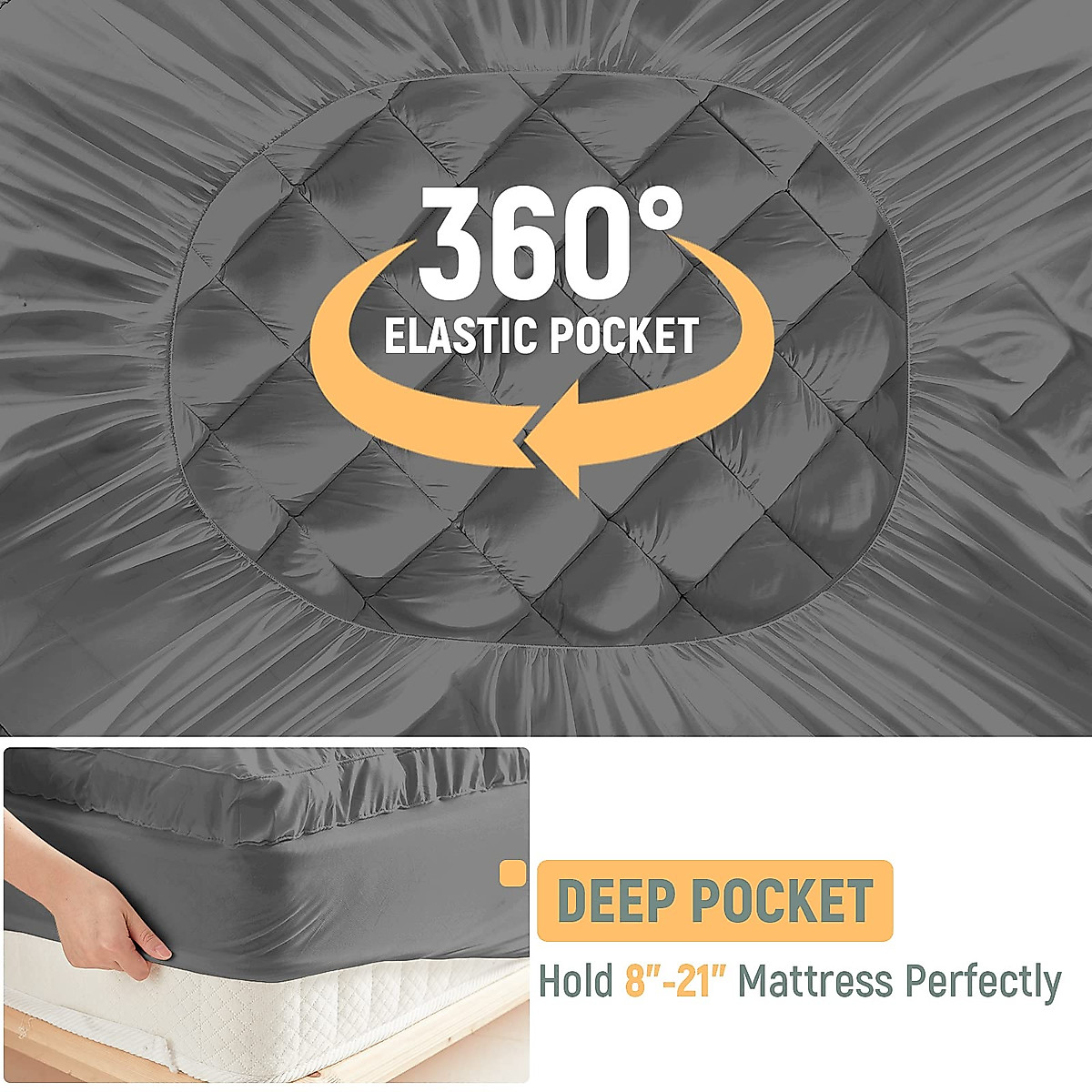 Extra Thick Mattress Topper King Size, Down Alternative Fill Plush Mattress Pad Cover Topper, Cooling Pillow Top with 8-21Inch Deep Pocket, Dark Grey4