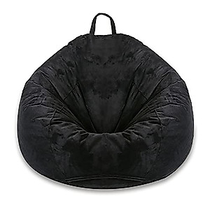 MFTEK Bean Bag Chair Cover(No Filling), Large Washable Soft Velvet Bean Bag, Stuffed Animal Storage or Memory Foam for Kid Adults, 35’’×35’’×43’’ (Black)