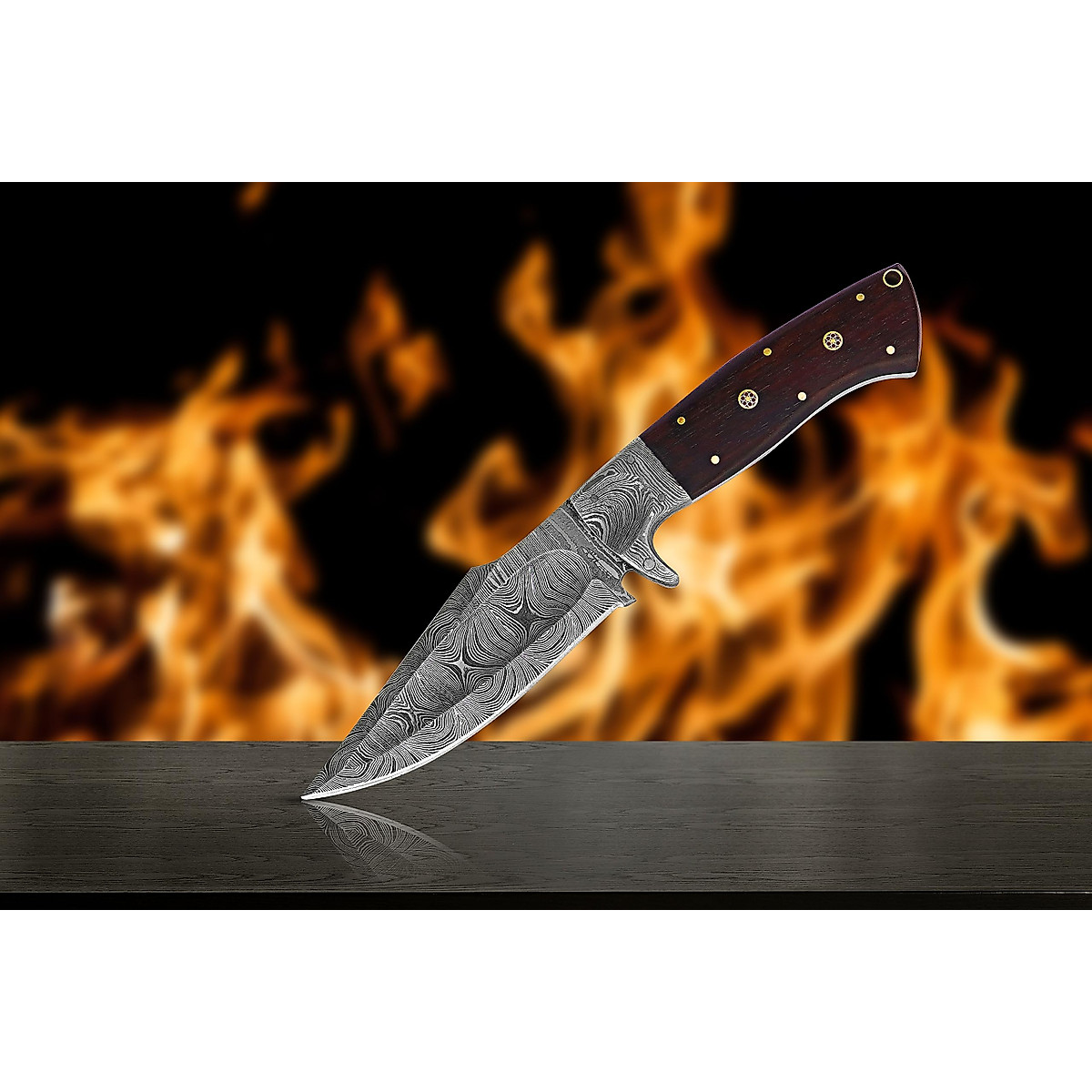 Damascus Steel Hunting Knife Fixed blade knife Damascus Bolster Walnut Wood Handle Mosaic Pin, Bush craft, Outdoor Camping, with Cowhide Leather Sheath – BW-4144