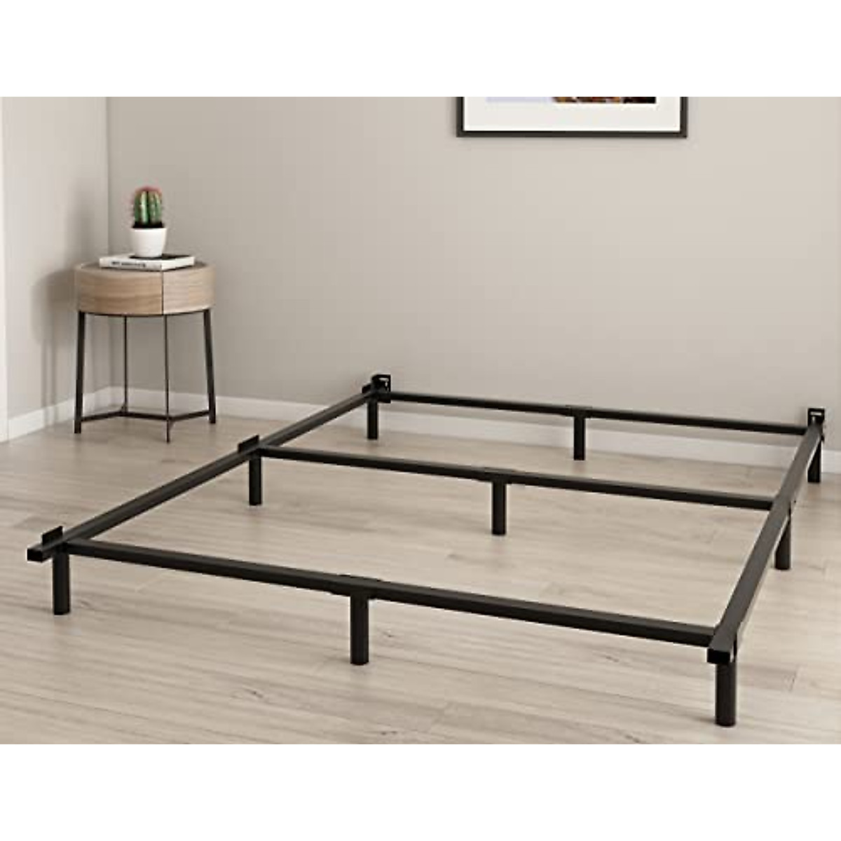 THEOCORATE Bed Frame Queen, 7 Inch Metal Basics Bed Frame, Low Profile Base for Box Spring, 9-Leg Support, Noise-Free, Easy Assembly, Black