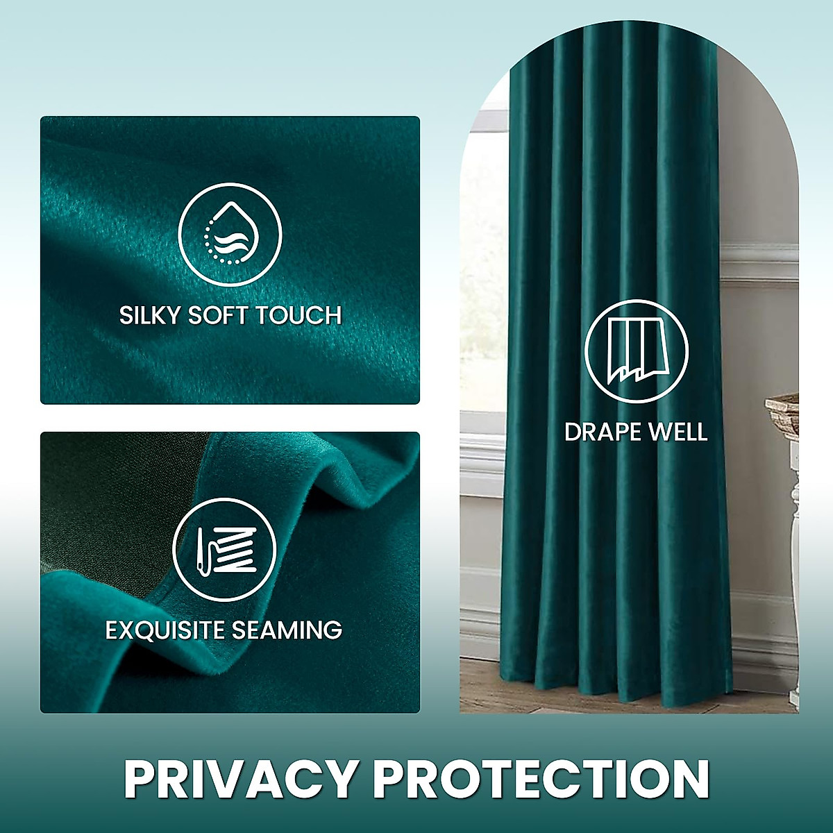 Dreaming Casa Teal Green Velvet Curtains for Living Room Thermal Insulated Rod Pocket Back Tab Window Curtain for Bedroom 2 Panels 52" W x 96" L