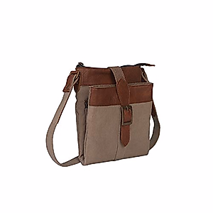 Mona B. Ash Fold-Over and Intermix Convertible Upcycled Canvas Tote and Crossbody Bag with Vegan Leather Trim (Intermix-Stone)