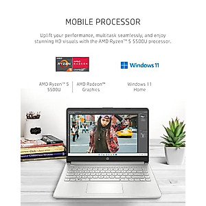 HP 14 Laptop, AMD Ryzen 5 5500U, 8 GB RAM, 256 GB SSD Storage, 14-inch Full HD Display, Windows 11 Home, Thin & Portable, Micro-edge & Anti-glare Screen, Long Battery Life (14-fq1025nr, 2021)