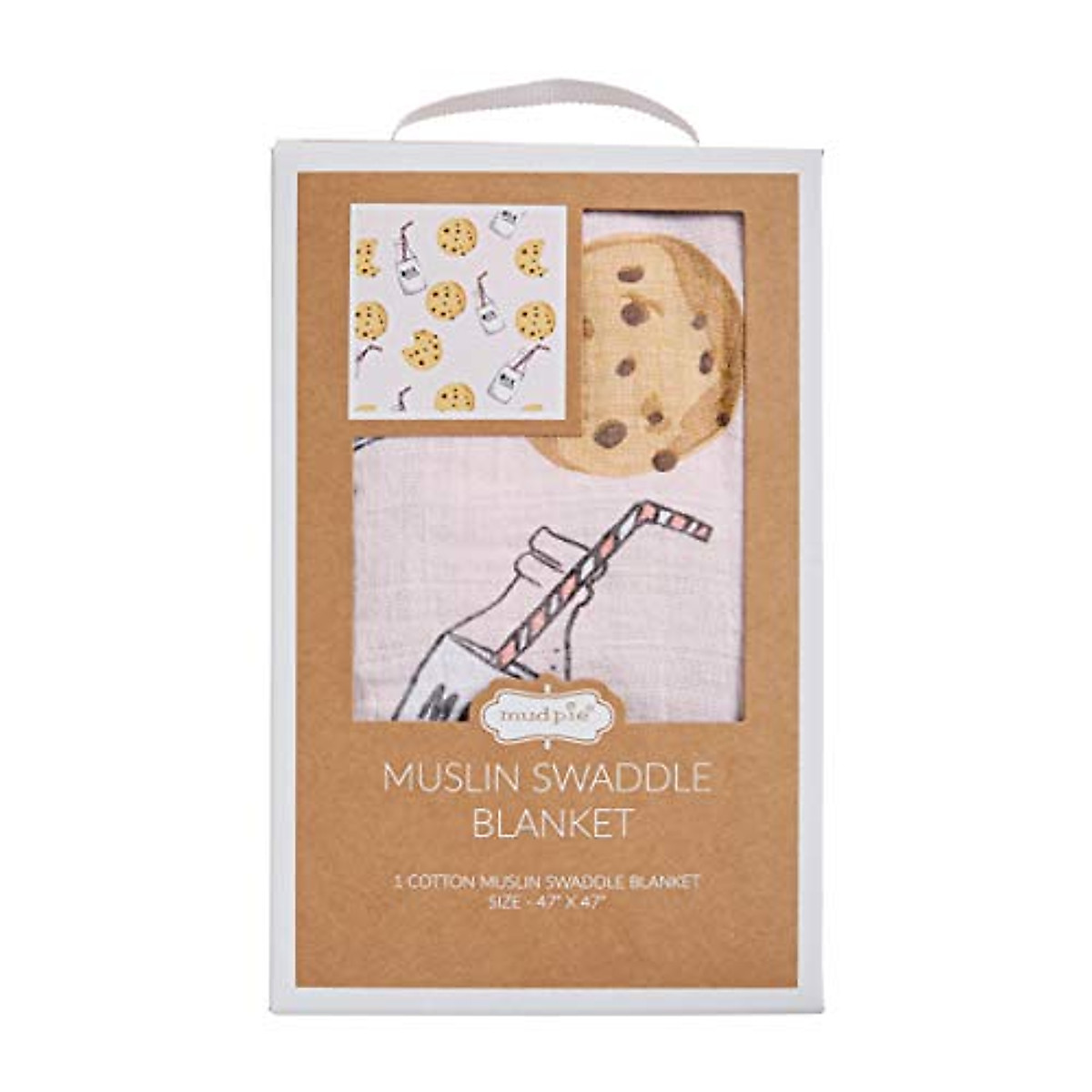 Mud Pie Muslin Swaddle, Milk and Cookies (Pink)