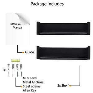 Wallniture Utah Set of 2 Multi-use Wood Kitchen Wall Shelf Black Spice Rack Also Good For Nursery Wall Shelf