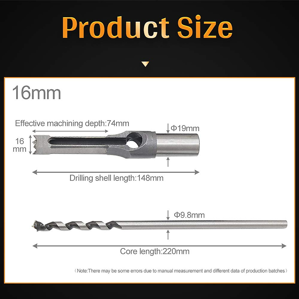 ChgImposs 16MM Woodworking Square Hole Drill Bit, Alloy Steel Wood Hole Saw Mortising Chisel Bit with Twist Drill, DIY Woodworking Countersink Bit Woodworker Hole Drilling Tool
