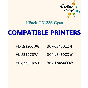 1-Pack ColorPrint Compatible TN336 Cyan Toner Cartridge High Yield Replacement for Brother TN-336 TN336C TN336 TN331 Work with HL-L8350CDW MFC-L8850CDW HL-L8350CDWT HL-L8250CDN MFC-L8600CDW Printer