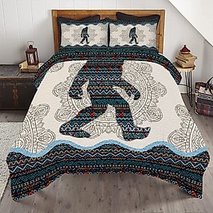 Bigfoot Quilt - Bigfoot and Pine Tree Quilt Set - Bigfoot Sheet Bigfoot Bed Set Twin Queen for Children Adult Teens Girls Boys Soft Microfiber Home Decor