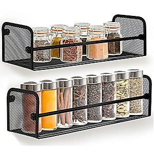 Greenco Wall Mount Single Tier Mesh Spice Rack, Black, Set 2