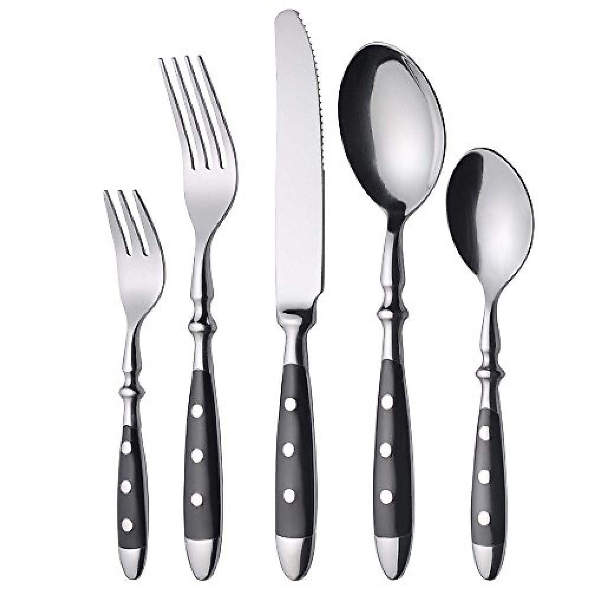 24-pcs cutlery set forged type with black handles and rivets@30 pieces incl.