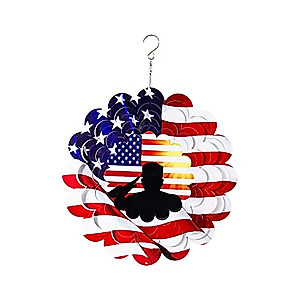 Metal Wind Spinners - 3D Patriotic Wind Spinner for Yard and Garden Kinetic Wind Sculpture American Flag Spinner Hanging Decor 12in Wind Catchers & Spinners Outdoor Art Ornaments Gifts
