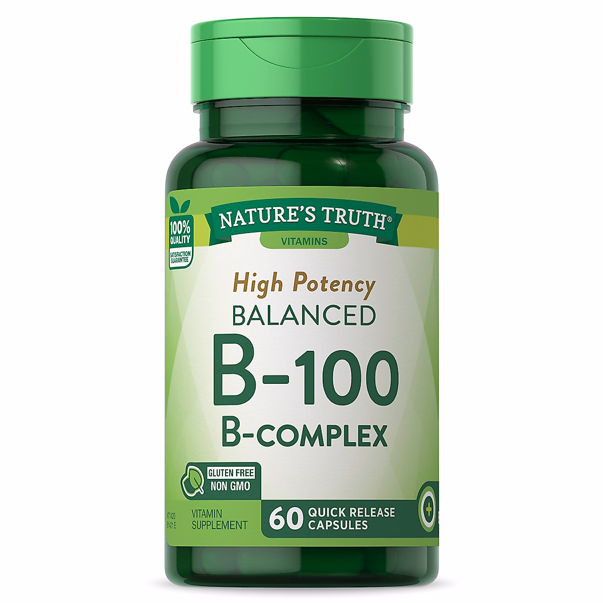 Vitamin B Complex | 60 Capsules | High Potency B-100 | Non-GMO & Gluten Free Supplement | by Nature's Truth