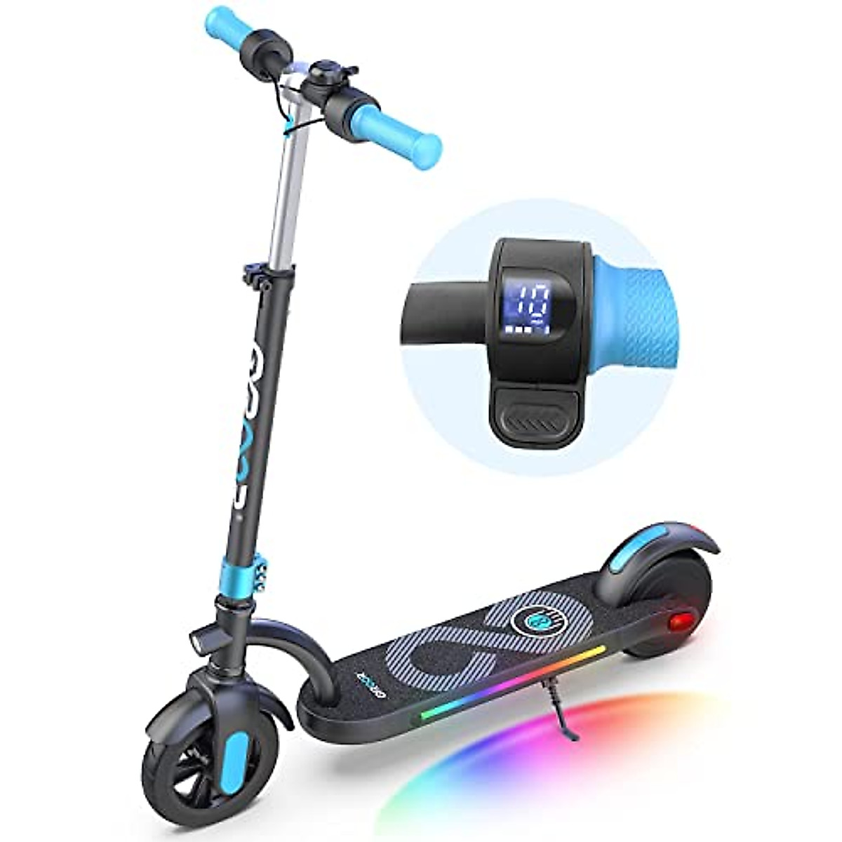 Gyroor Kids Electric Scooter, with 200W Motor & LED Visible Display, Colorful Lights, Adjustable Speed and Height, 10 Mph & 10 Miles Range Electric Scooter, Electric Scooter for Kids Ages 8-12, Blue