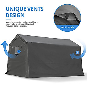 ADVANCE OUTDOOR 7x12 ft 2 Roll up Doors & Vents Outdoor Portable Storage Shelter Garage Tent Carport for Motorcycle ATV with Heavy Duty Metal Frame and Anti-UV Snow Resistant Waterproof Cover, Gray