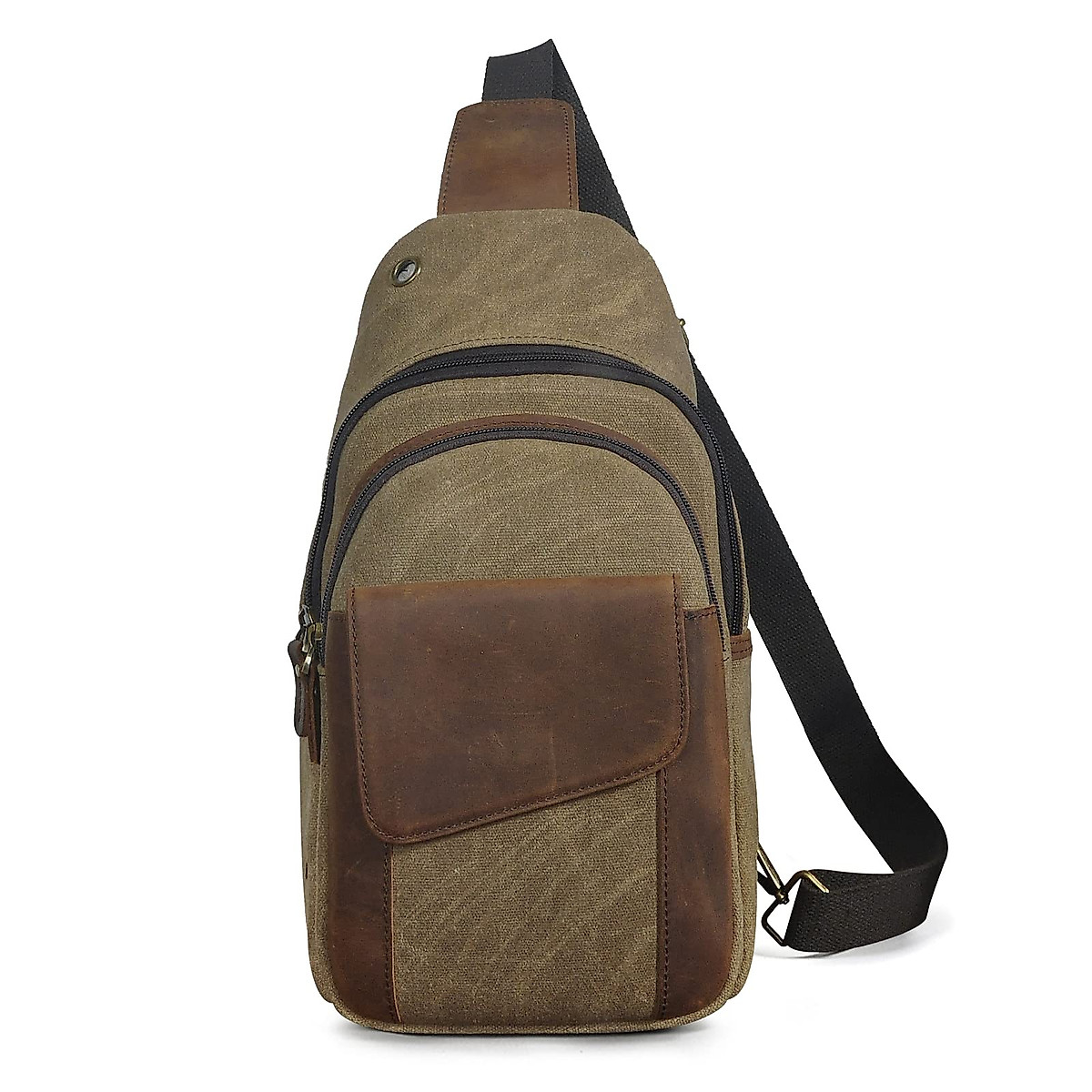 Le'aokuu Men Canvas And Genuine Leather Outdoor Casual Travel Hiking Waterproof Crossbody Chest Sling Bag Shoulder Strap Backpack 8013 (0 Brown)