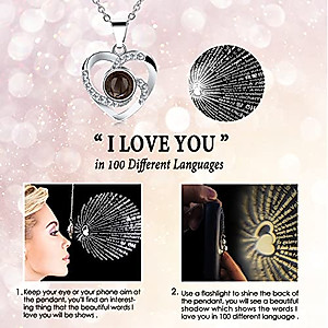 LOVCAS Valentines Preserved Real Rose with I Love You Necklace in 100 Languages Enchanted Flower Mothers Day Gifts from Son Gifts for Mom Wife Girlfriend Her on Birthday Women Gifts