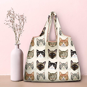 NymphFable 6 Pack Grocery Bags Reusable Cute Cat Animal Shopping Bags Washable Foldable Waterproof 50LBS