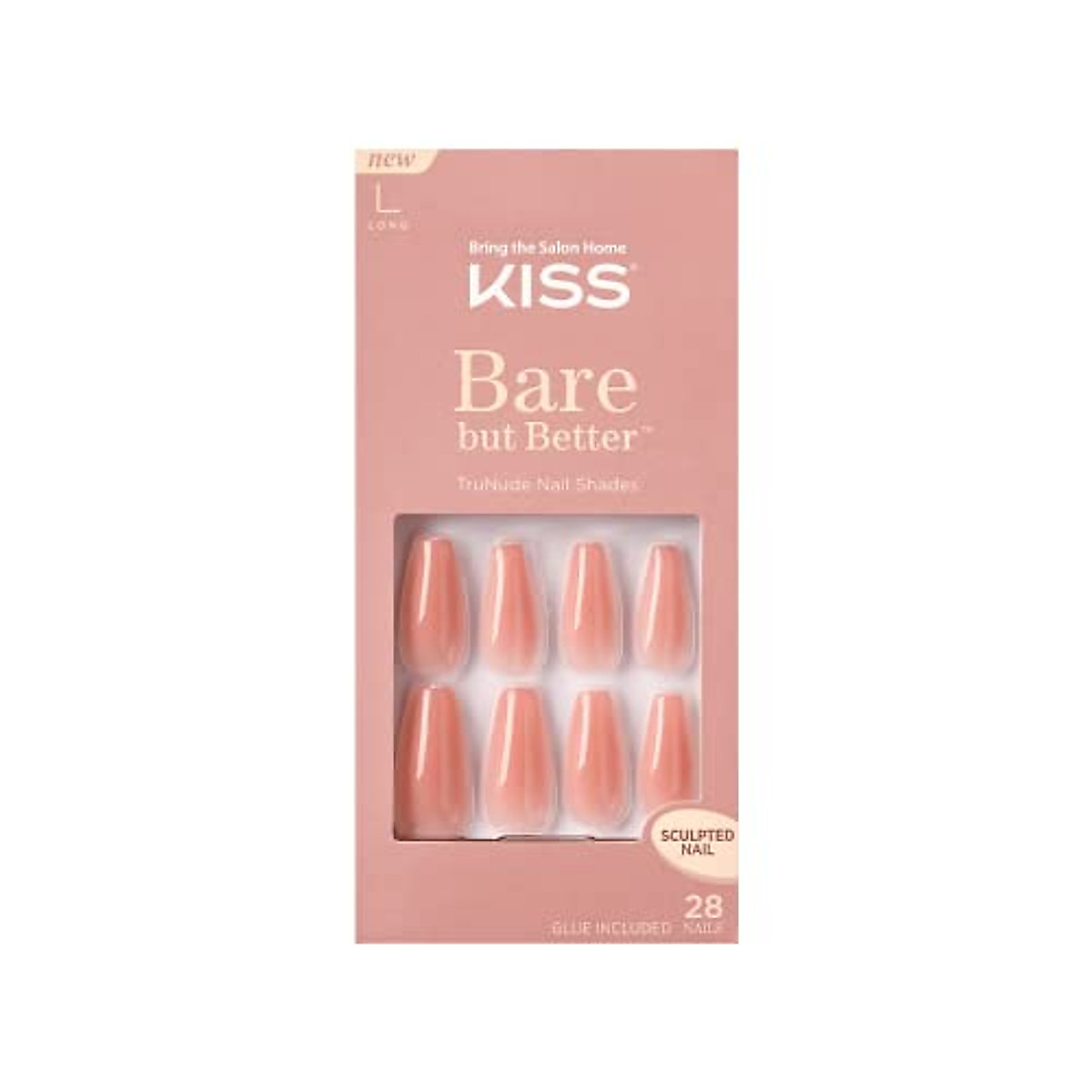 KISS Bare But Better TruNude Fake Nails Nude Nail Shades Manicure Set, Nude Glow', 28 Chip Proof, Smudge Proof Glue-On Nails