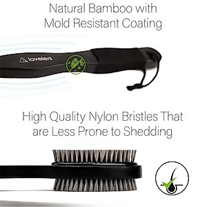 Lovelers Shower Back Brush with Long Handle for Men and Women - Bamboo Bath & Body Brushes for Cleansing and Exfoliating - Black Body Scrubber with Handle - Dual Sided Back Exfoliator for Shower