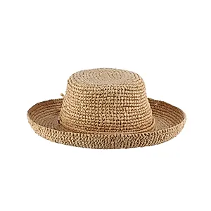 Scala Women's Crocheted Raffia Hat with Drawstring, Natural, One Size