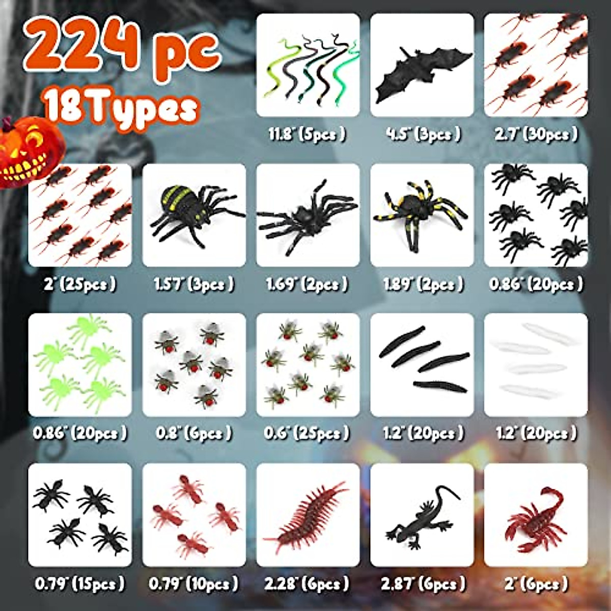 Realistic Fake Bugs Bulk - 224 Assorted Plastic Insects Set