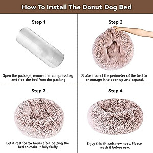 YAEM Dog Bed - 20" Dog Beds for Small Dogs, Washable Small Dog Bed, Anti-Anxiety Round Fluffy Plush Faux Fur Calming Dog Bed, Anti-Slip Anti-Slip Donut Dog Bed | Cat Bed - Coffee
