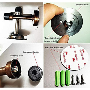 LemonHo No Drills or Screw in Wall Mounted Door Stopper 3M Self Adhesive Tape, Stainless Steel Doorstop with Rubber Bumper Tip Wall Guard Pack of 2 Commercial Door Stops, 3 Inches Height, Red Bronze