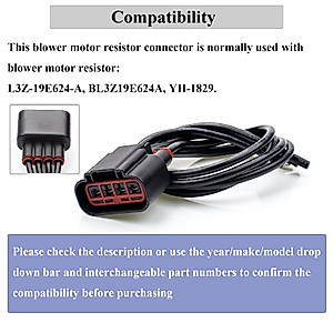 HOPUT WPT688 WPT 688 HVAC Blower Motor Resistor Connector Wire Harness Pigtail Assembly S1763 Compatible with Ford Explorer Escape Expedition Mustang Fiesta Lincoln Mark Lt Navigator, Mercury Mariner