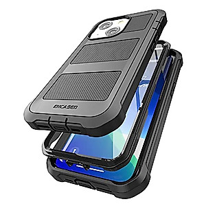 Encased Falcon Armor Designed for iPhone 13 Mini Case with Screen Protector - Ultra Protective Full-Body Cover (Built-in Screen Guard) Black