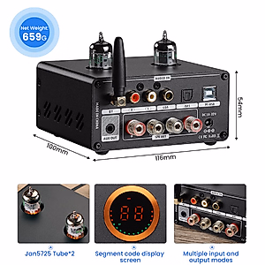 AIYIMA T9 PRO 200W Bluetooth Amplifier HiFi Digital Class D Power Amp 2.0/2.1 Channel Vacuum Tube DAC Amp with VU Meter & Bass Treble Bluetooth 5.1 Coaxial Optical PC-USB inputs