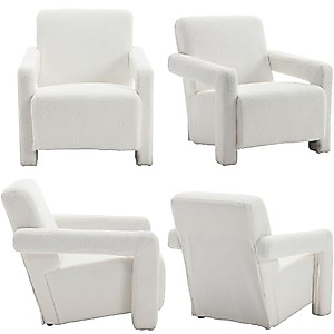 DM Furniture Modern Accent Chairs Set of 2, Cozy Sherpa Side Chairs Contemporary Reading Chair Single Sofa Slipper Chair for Bedroom/Living Room/Guest Room, White