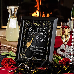 Champagne Bar Decorations Kit - Silver Gold Bubbly Bar Banner, Great Gatsby Bridal Shower Decorations Table Mimosa Sign Roaring 20s Theme Birthday Party Brunch Bachelorette New Years Eve Decor (Black)